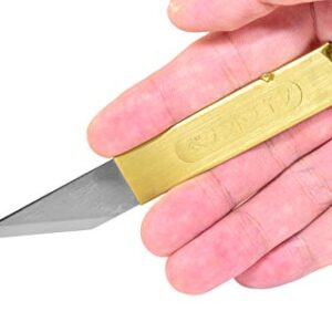 Kiridashi Craft Pocket Knife Japanese Blade Brass Handle with Sheath for Left-handed