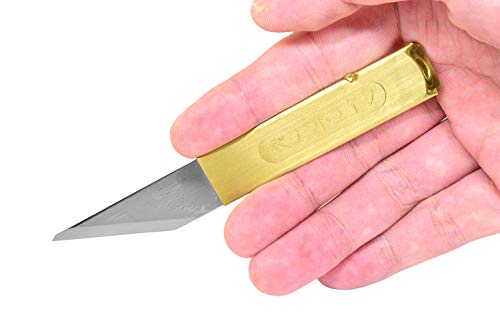 Kiridashi Craft Pocket Knife Japanese Blade Brass Handle with Sheath for Left-handed