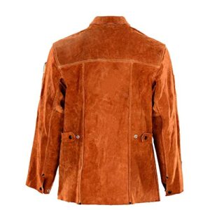 QeeLink Leather Welding Work Jacket with Split Leg Apron Flame-Resistant Heavy Duty Split Cowhide Leather Welder Jackets with Welding Apron for Men & Women, 3XL