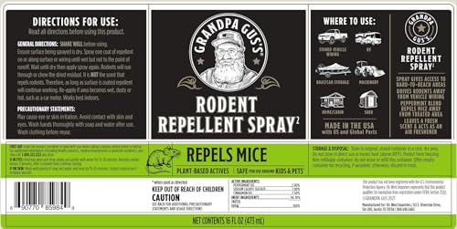 Grandpa Gus's Double-Potent Rodent Repellent Spray, Peppermint & Cinnamon Oil, Prevents Mouse/Rats from Nesting & Chewing on Wires, 16 fl oz (Pack of 1)