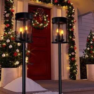 Outdoor Garden Solar Stake Lights Flickering Candle Lantern Lighting for Yard, Lawn, Patio, Pathway, Wall Decoration (2Pack, Black)