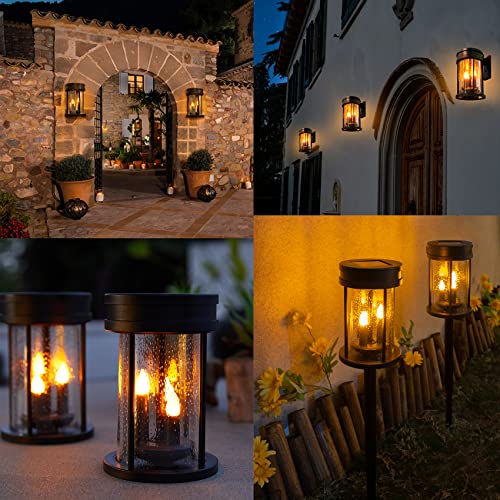 Outdoor Garden Solar Stake Lights Flickering Candle Lantern Lighting for Yard, Lawn, Patio, Pathway, Wall Decoration (2Pack, Black)