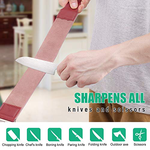 Knife Sharpening Stone Set, G-TING 400/1000 and 3000/8000 Grit Whetstone Knife Sharpener Kit with Leather Razor Strop, Leather Honing Strop, Polishing Compound, Bamboo Base and Flattening Stone