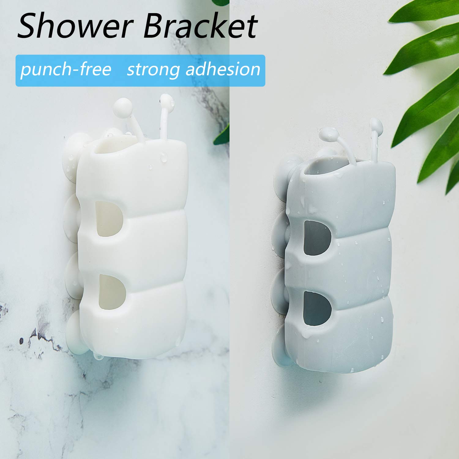 Riakrum 4 Pieces Silicone Shower Bracket Shower Head Holder, Shower Head Suction Cup Holder Silicone Relocatable Wall Shower Head Holder Without Drilling Adhesive Mount Bracket for Kid Adult