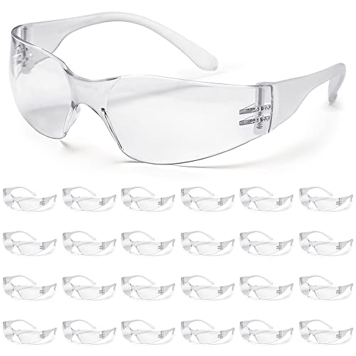 ATERET 12 Pairs Safety Glasses, Scratch and Impact Resistant, Polycarbonate ANSI Z87.1 Lens, Protective Eyewear for Lab, Industrial, Carpentry, Shooting (Clear)