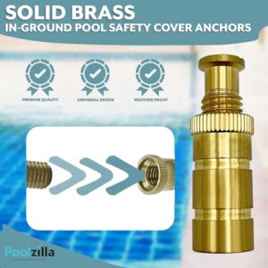 Poolzilla Pool Safety Cover Brass Anchors for Concrete and Pavers - 10 Pack - Universal Fit