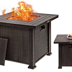 HAPPYGRILL Propane Gas Fire Pit Table Outdoor Patio Gas Burner Stove Fire Table, 50,000 BTU Propane Fire Pit Table with Lid