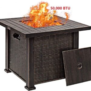 HAPPYGRILL Propane Gas Fire Pit Table Outdoor Patio Gas Burner Stove Fire Table, 50,000 BTU Propane Fire Pit Table with Lid