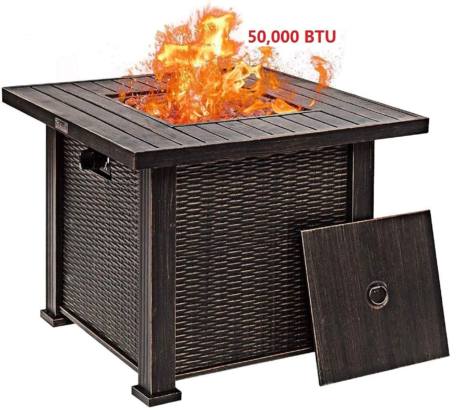 HAPPYGRILL Propane Gas Fire Pit Table Outdoor Patio Gas Burner Stove Fire Table, 50,000 BTU Propane Fire Pit Table with Lid