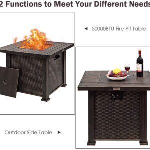 HAPPYGRILL Propane Gas Fire Pit Table Outdoor Patio Gas Burner Stove Fire Table, 50,000 BTU Propane Fire Pit Table with Lid