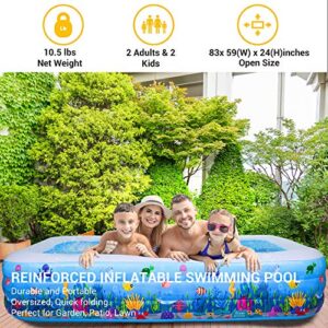 AsterOutdoor Inflatable Swimming Pool Full-Sized Above Ground Kiddle Family Lounge Pool, 80"x 55"x 23" Thickened, Blow Up for Backyard, Garden, Party, Blue