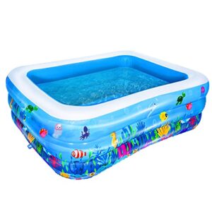 asteroutdoor inflatable swimming pool full-sized above ground kiddle family lounge pool, 80"x 55"x 23" thickened, blow up for backyard, garden, party, blue