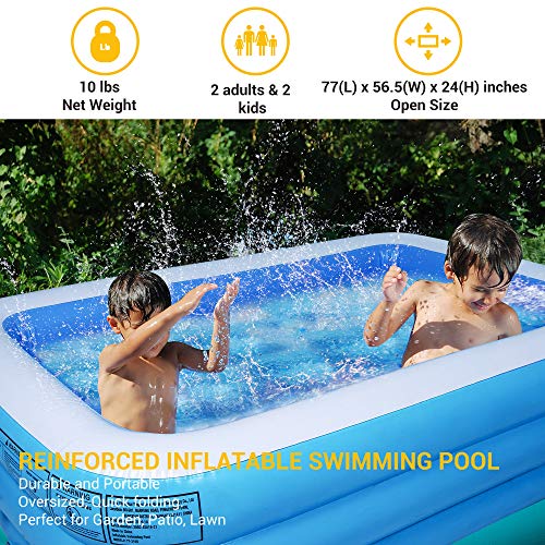 AsterOutdoor Inflatable Swimming Pool 100"x 66"x 23" Thickened, Full-Sized Above Ground Kiddle Family Lounge Pool for Adult, Kids, Toddlers, Blow Up for Backyard, Garden, Party, Blue