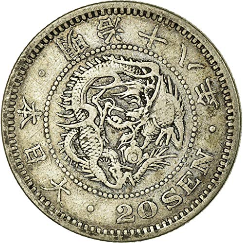 1873 I - 1905 Japanese Meiji Era Silver 20 Sen Dragon Coin, Minted At the End of Samurai Era. Circulated Condition. Japan Collectable Circulated Graded by Seller Some Wear