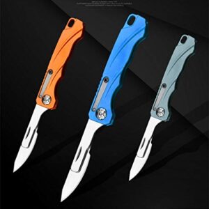 SZHOWORLD Mini EDC Pocket Knife,Aluminium Alloy Handle Carbon Steel Blade Folding Knife with 10 Extra Replaceable Blades,Portable Lightweight and Compact (Blue)