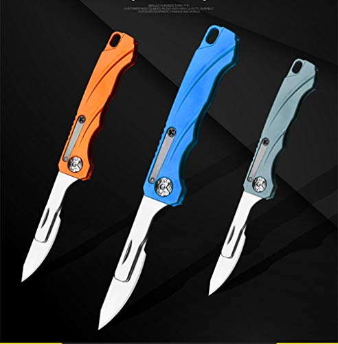 SZHOWORLD Mini EDC Pocket Knife,Aluminium Alloy Handle Carbon Steel Blade Folding Knife with 10 Extra Replaceable Blades,Portable Lightweight and Compact (Blue)