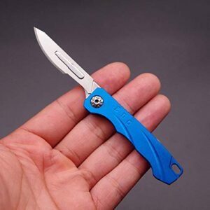 SZHOWORLD Mini EDC Pocket Knife,Aluminium Alloy Handle Carbon Steel Blade Folding Knife with 10 Extra Replaceable Blades,Portable Lightweight and Compact (Blue)