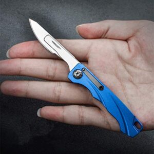 SZHOWORLD Mini EDC Pocket Knife,Aluminium Alloy Handle Carbon Steel Blade Folding Knife with 10 Extra Replaceable Blades,Portable Lightweight and Compact (Blue)