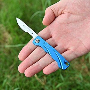 SZHOWORLD Mini EDC Pocket Knife,Aluminium Alloy Handle Carbon Steel Blade Folding Knife with 10 Extra Replaceable Blades,Portable Lightweight and Compact (Blue)