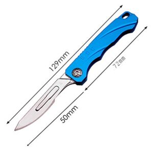 SZHOWORLD Mini EDC Pocket Knife,Aluminium Alloy Handle Carbon Steel Blade Folding Knife with 10 Extra Replaceable Blades,Portable Lightweight and Compact (Blue)