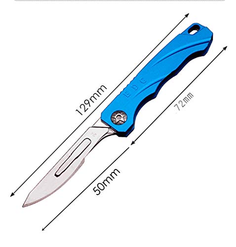 SZHOWORLD Mini EDC Pocket Knife,Aluminium Alloy Handle Carbon Steel Blade Folding Knife with 10 Extra Replaceable Blades,Portable Lightweight and Compact (Blue)