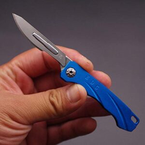 SZHOWORLD Mini EDC Pocket Knife,Aluminium Alloy Handle Carbon Steel Blade Folding Knife with 10 Extra Replaceable Blades,Portable Lightweight and Compact (Blue)