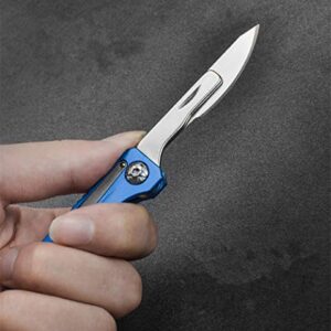 SZHOWORLD Mini EDC Pocket Knife,Aluminium Alloy Handle Carbon Steel Blade Folding Knife with 10 Extra Replaceable Blades,Portable Lightweight and Compact (Blue)