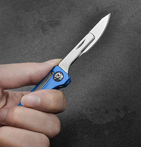 SZHOWORLD Mini EDC Pocket Knife,Aluminium Alloy Handle Carbon Steel Blade Folding Knife with 10 Extra Replaceable Blades,Portable Lightweight and Compact (Blue)