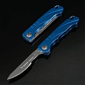 SZHOWORLD Mini EDC Pocket Knife,Aluminium Alloy Handle Carbon Steel Blade Folding Knife with 10 Extra Replaceable Blades,Portable Lightweight and Compact (Blue)