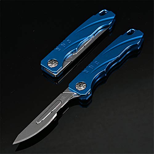 SZHOWORLD Mini EDC Pocket Knife,Aluminium Alloy Handle Carbon Steel Blade Folding Knife with 10 Extra Replaceable Blades,Portable Lightweight and Compact (Blue)