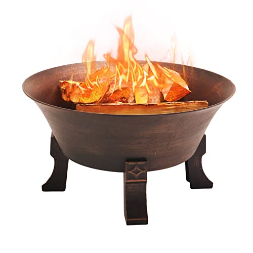 Bluegrass Living Fire Pit for Outdoor Use, Wood Burning, Includes Cooking Grid, Weather Cover, Spark Screen, and Poker (26-Inch Bronze Bowl)