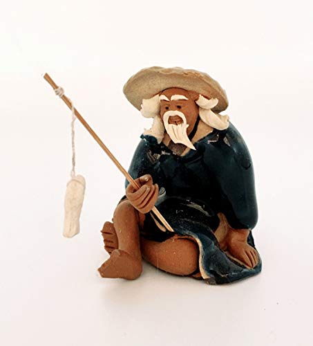 MUD Fisherman Bonsai Figurine | Ceramic | Collectible | Fairy Garden | 1'' x 1.5''