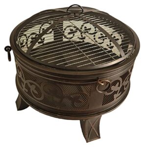 bluegrass living 26 inch steel deep bowl fire pit with cooking grid, weather cover, spark screen, and poker - model# bfpw26w-cc