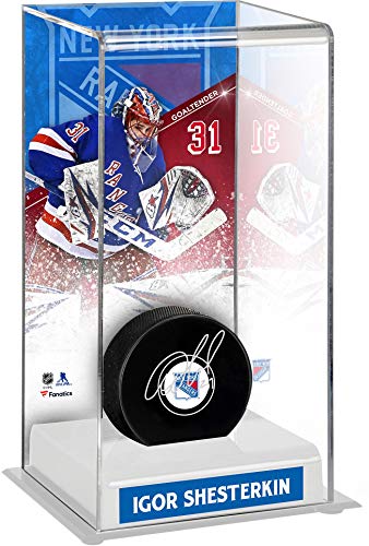 Igor Shesterkin New York Rangers Autographed Hockey Puck with Deluxe Tall Hockey Puck Case - Autographed NHL Pucks