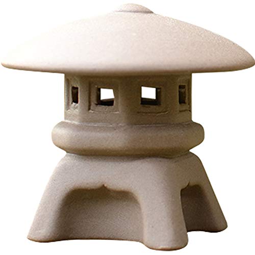 Kelendle Ceramic Miniature Pagoda Lantern for Garden Patio Bonsai Decoration Miniature Accessories Furniture for Home Decor Asian Zen Art Oriental Statue Beige Round