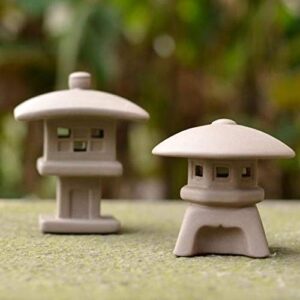 Kelendle Ceramic Miniature Pagoda Lantern for Garden Patio Bonsai Decoration Miniature Accessories Furniture for Home Decor Asian Zen Art Oriental Statue Beige Round