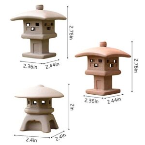 Kelendle Ceramic Miniature Pagoda Lantern for Garden Patio Bonsai Decoration Miniature Accessories Furniture for Home Decor Asian Zen Art Oriental Statue Beige Round