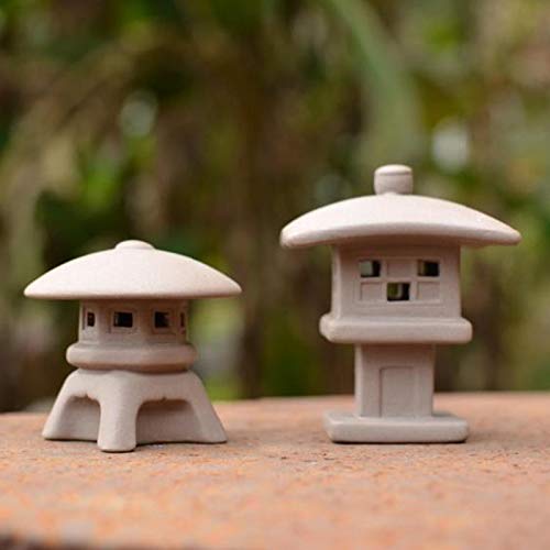 Kelendle Ceramic Miniature Pagoda Lantern for Garden Patio Bonsai Decoration Miniature Accessories Furniture for Home Decor Asian Zen Art Oriental Statue Beige Round