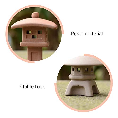 Kelendle Ceramic Miniature Pagoda Lantern for Garden Patio Bonsai Decoration Miniature Accessories Furniture for Home Decor Asian Zen Art Oriental Statue Beige Round