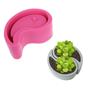 concrete flower pot molds succulent planter silicone molds tai chi symbol clay cement bonsai moulds with drainage hole