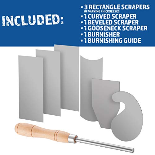 Fulton Scraper Burnisher with 6 Piece Multi-Shaped Scraper Set 3 Rectangle 1 Beveled 1 Curved (Convex and Concave) and 1 Gooseneck Scraper