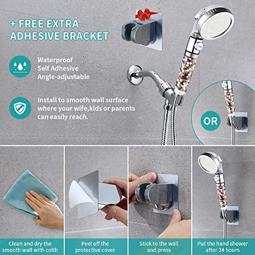 MIAOHUI Zenbody Shower Head with Filter Beads, 3 Modes Shower Envy Showerhead with On Off Switch, Handheld Eco Water Spa Shower Head with Hose, Adjustable Bracket, Self-adhesive Holder