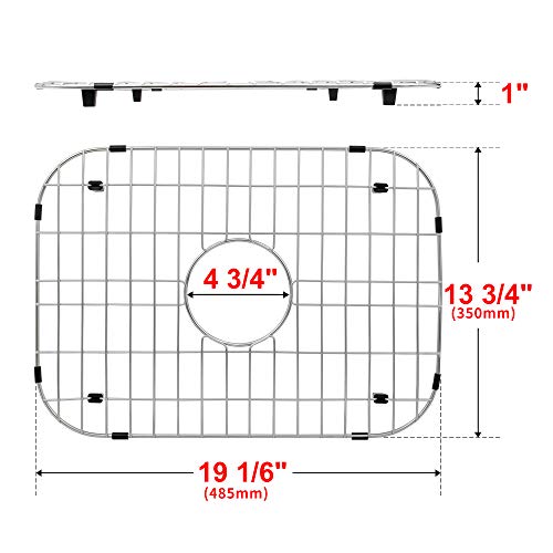 LQS Kitchen Sink Grid and Sink Bottom Grid, Sink Protector for Kitchen Sink Stainless Steel 19 1/16" x 13 3/4" with Center Drain Hole for Single Sink Bowl