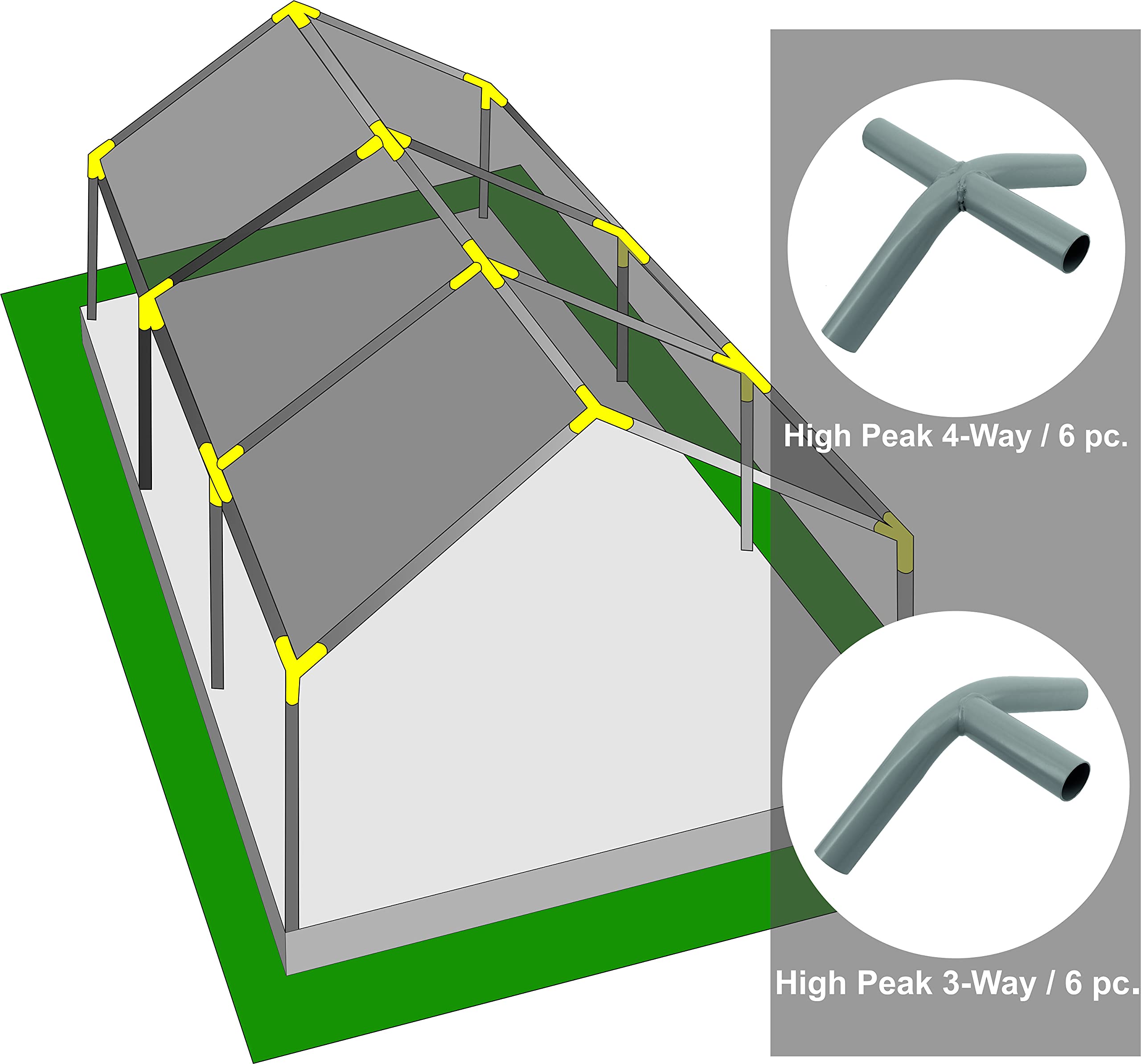 INS Import Canopy Fittings Kit 1 3/8" High Peak Frame Carport Connectors, Full Set for 6, 8, 10 Legs, Choose Size (8 Legs)