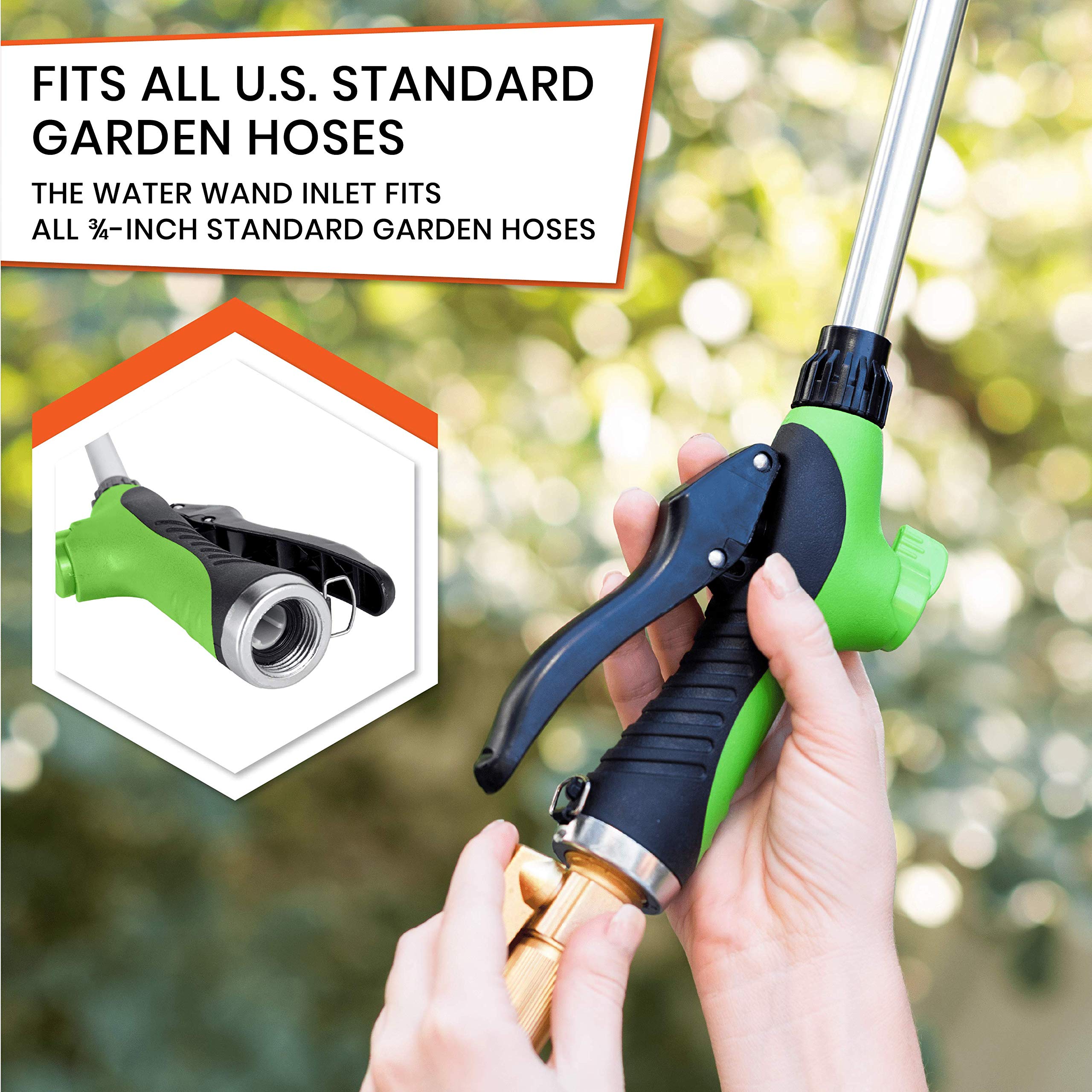 Flexi Hose Green Water Wand with Pivoting Head - A Heavy-Duty Front Trigger Telescoping Watering Wand - 7 Spray Patterns - ON/OFF Thumb Control - Water Plants, Wash Cars, and Shower Pets