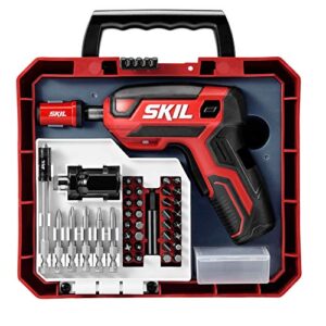 skil rechargeable 4v cordless pistol grip screwdriver with 42pcs bit set, usb charger and carrying case - sd5618-03