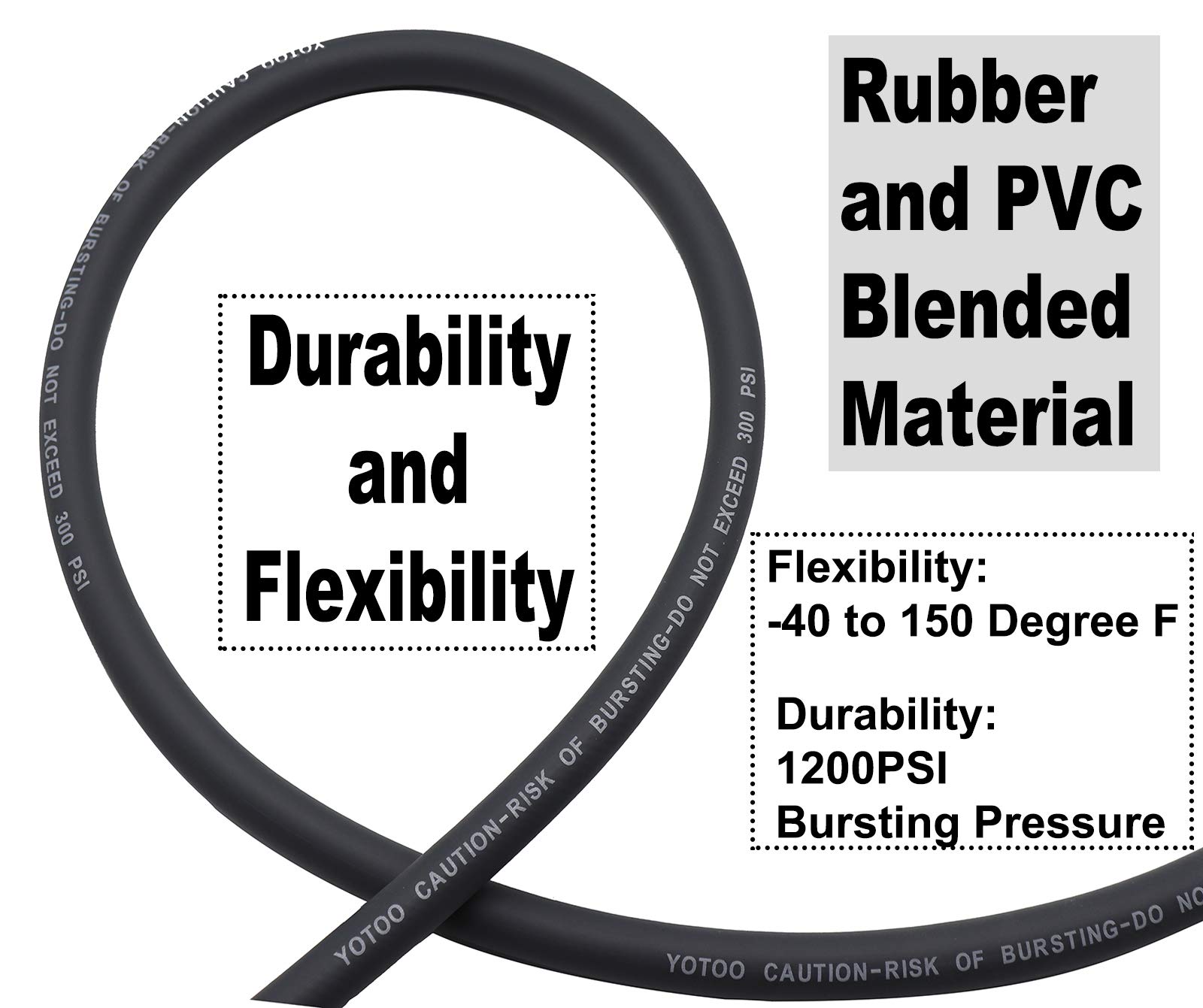 YOTOO Hybrid Air Hose 3/8-Inch by 25-Feet 300 PSI Heavy Duty, Lightweight, Kink Resistant, All-Weather Flexibility with 1/4-Inch Industrial Quick Coupler Fittings, Bend Restrictors, Gray