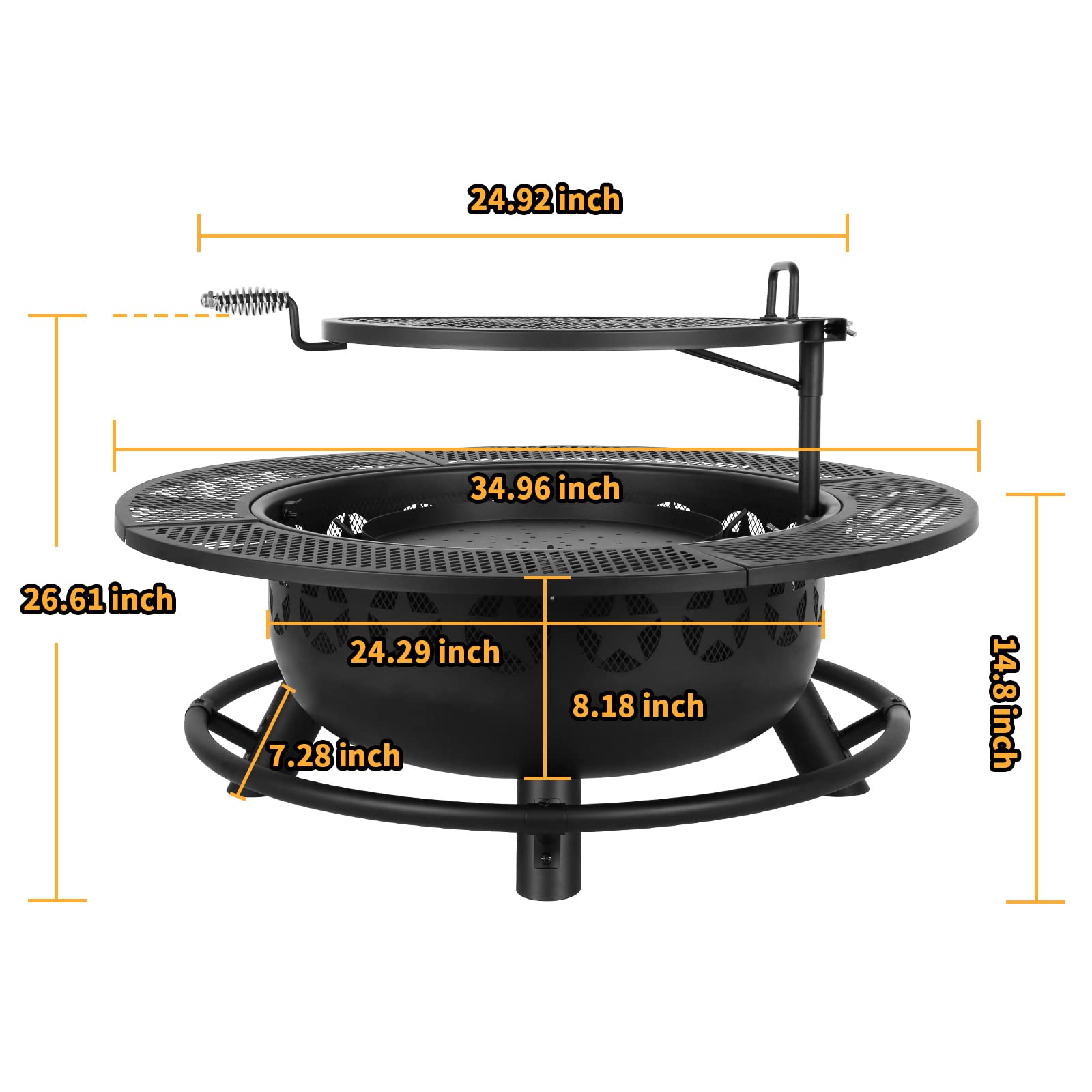 Hykolity 35 Inch Fire Pit with Cooking Grate & Charcoal Pan, Outdoor Wood Burning BBQ Grill Firepit Bowl with Cover Lid, Steel Round Table for Backyard Bonfire Patio Picnic