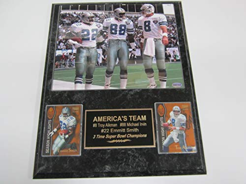 Cowboys TROY AIKMAN MICHAEL IRVIN EMMITT SMITH 2 Card Collector Plaque w/8x10 Photo!!