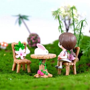 3Pcs Floral Table Chairs Set for DIY Fairy Garden,Dollhouse Accessories,Micro Landscape Outdoor Garden Decor